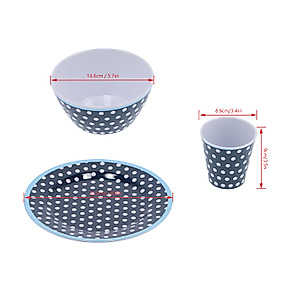 Topyond Premium Dark Blue Dot Dinnerware Set for Home and Restaurant,Service for 4(12Pcs),Includes Cups, Salad Bowls, and Plates - Elegant and Durable