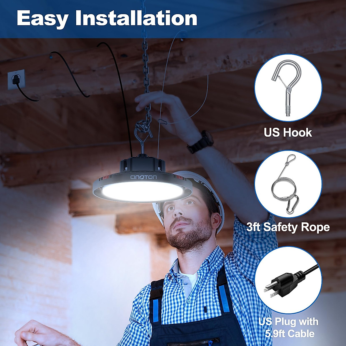 CINOTON 42W LED Barn Light Dusk to Dawn Outdoor Lighting, Black 2 Pack & 160W LED High Bay Lights