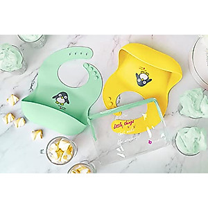 NatureBond Waterproof Baby Bibs, Silicone Weaning Bibs for Babies & Toddlers, Set of 2 w/Carry Pouch | Comfortable Soft 4 buttons Bib