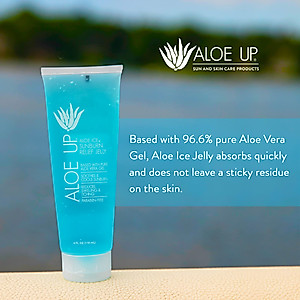 ALOE UP Aloe Ice Sunburn Relief Jelly - Face and Body Organic After Sun Gel - With 96.6% Pure Aloe Vera Gel - Reef Safe - Alcohol- and Fragrance-Free - 4 Oz