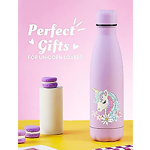 Onebttl Unicorn Gifts, Unicorn Party Supplies, Stainless Steel Water Bottle, Kids Water bottle 17oz/500ml Double Wall Vacuum Insulated Thermo Bottle PURPLE FLOWER