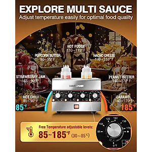 WantJoin Electric Sauce Warmer Dispenser, Countertop Stainless Steel Sauce Heat Preservation Machine 320W Hot Fudge Nacho Cheese Ketchup Chocolate Warmer for Commercial with 650ml Squeeze Bottle*4