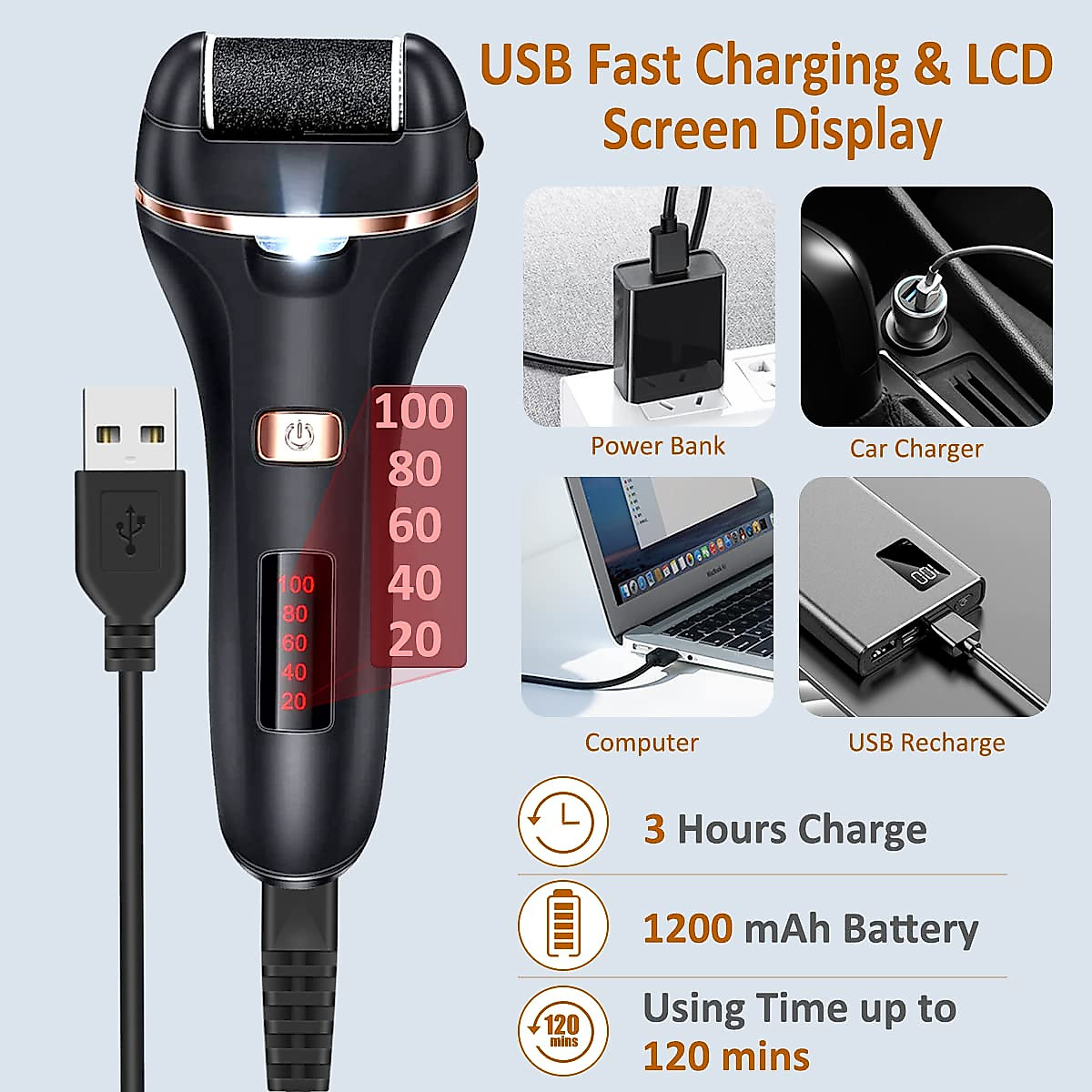 Electric Callus Remover for Feet,Rechargeable Foot File Hard Skin Remover,Waterproof 14 in1 Professional Pedicure Kit for Cracked Heels &Dead Skin,with 3 Roller Heads 2 Speed, Battery Display