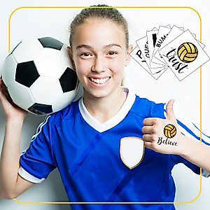 WILLBOND 120 Pcs Volleyball Temporary Tattoos for Team Volleyball Team Gift Sports Face Tattoos Waterproof Body Stickers Gold Tattoo for Fans Team Party Favor Supplies, 6 Styles