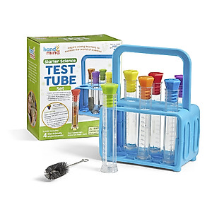 hand2mind Starter Science Test Tube Set, Flat Bottom Test Tubes, Science Lab for Kids, Test Tube Rack, Science Supplies,Test Tubes with Lids, Science Experiments, Science Kits for Kids (Six Tubes)