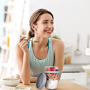 8 Pcs 10 oz Overnight Oats Containers with Lids and Spoons Large Capacity Airtight Oatmeal Overnight Oat Jars with Measurement Marks Oatmeal Container for Milk Cereal Fruit (grey and White)