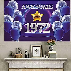 Awesome Since 1972 Happy 50th Birthday Banner Backdrop Stars Balloons Cheers to 50 Years Old Theme Decor for Women Men 50th Birthday Party Bday Supplies Decorations Background Blue Purple Sliver