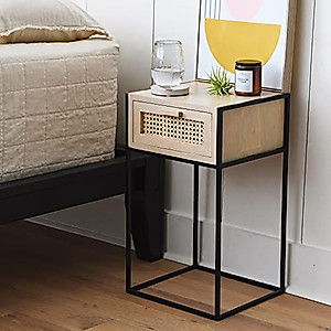 Creative Co-Op Main + Mesa Natural Cane and Mango Wood Small 1-Drawer Square End Table or Night Stand with Cane Drawer Front