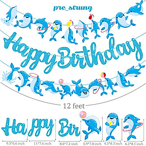 Dolphin Birthday Banner Decorations Dolphin Birthday Party Decorations Supplies Blue Glitter Dolphin Happy Birthday Banner Decorations for Under the Sea Themed Birthday Party Baby Shower Supplies