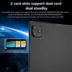 Jaerb Tablet PC, 5G 2.4G WiFi 6G RAM 128G ROM Call Support 10.1 Inch Tablet Octa Core Processor for Travel for Home (US Plug)