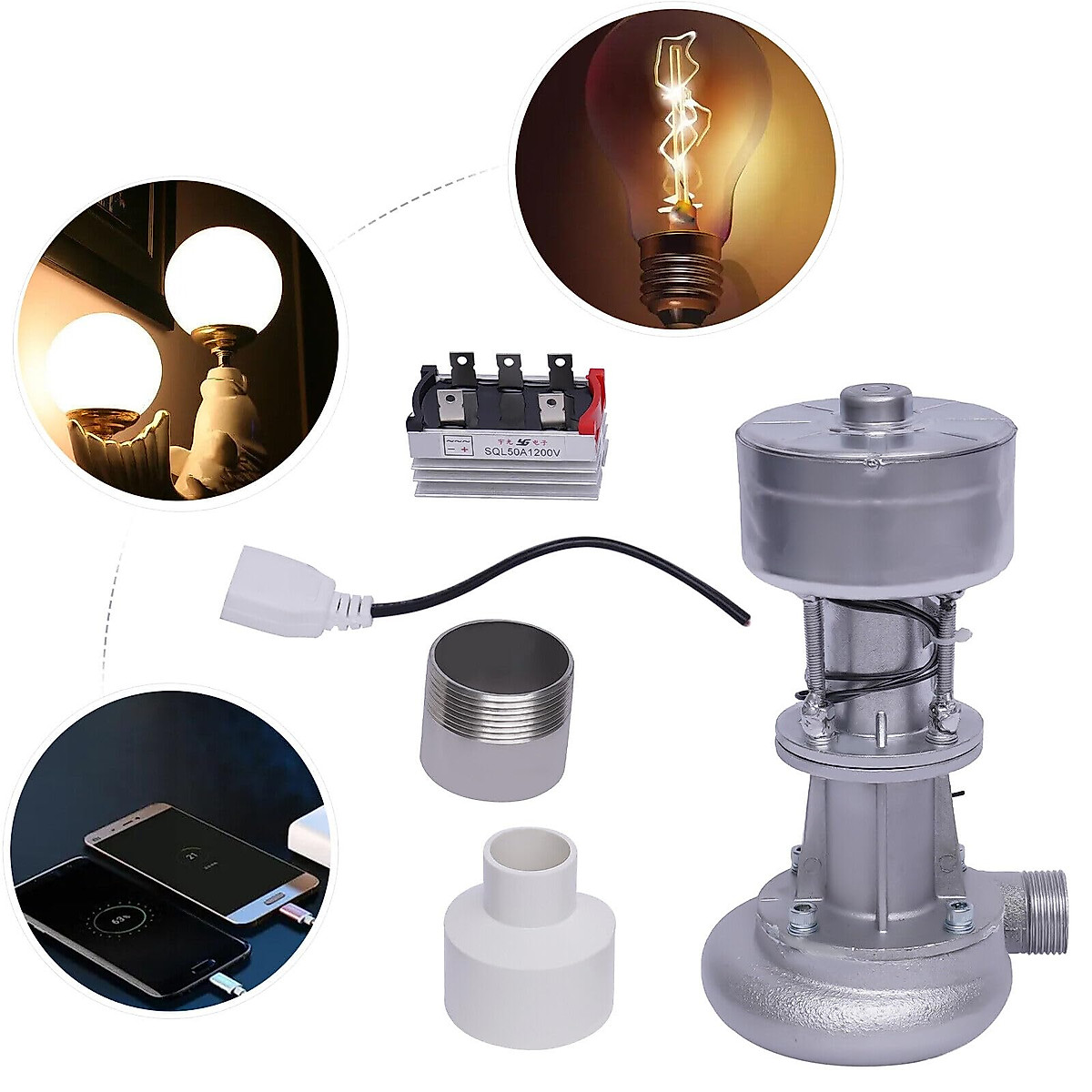 Micro Hydroelectric Generator 110V Mini Hydro Power Water Turbine Generator 500W Hydroelectric Power Station Water Turbine Water Flow Generator, Natural Water Power To Generate Electricity