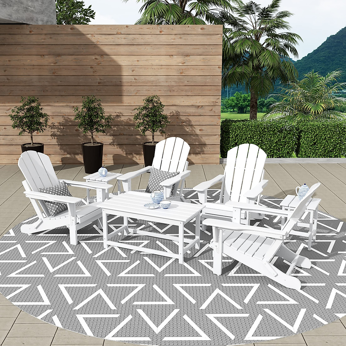 WestinTrends Malibu 3-Pieces Outdoor Table Set, Includes 1 Coffee Table and 2 Side Table, All Weather Poly Lumber Adirondack Patio Furniture Set, White