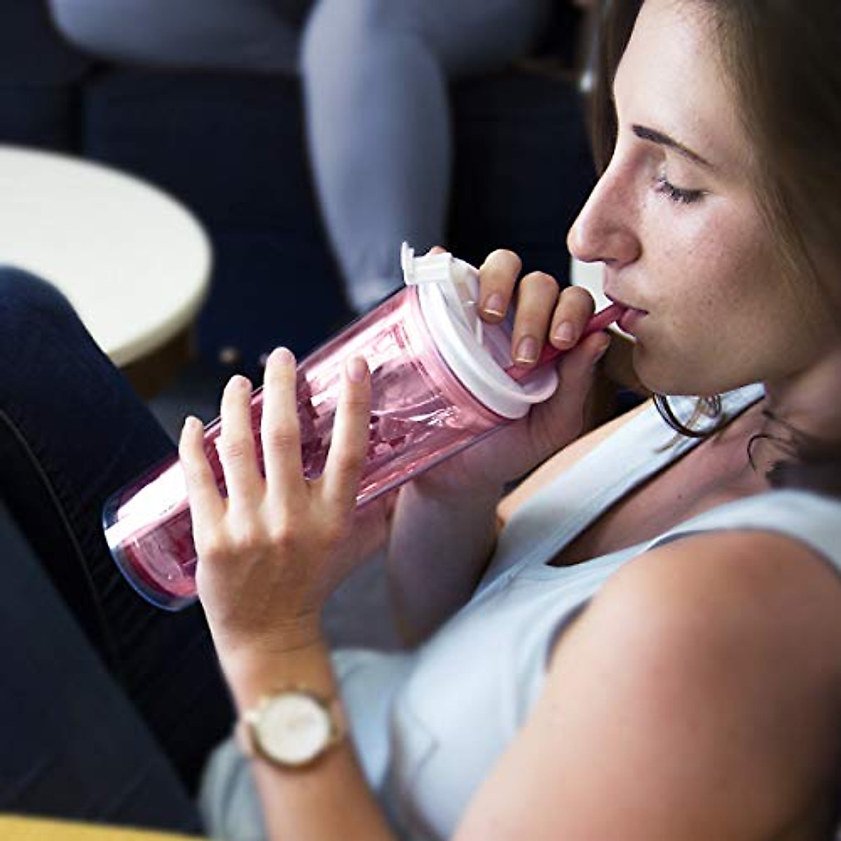 Cupture Crystal Click & Seal Shake Tumbler Cup for Hot or Cold Drinks - 22 oz (Pink Rose)