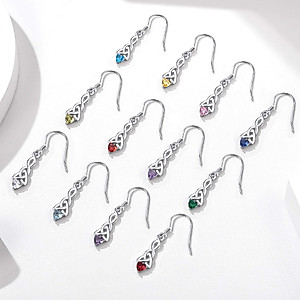 Silvora Celtic Knot Drop Earrings Heart Birthstone Dangle Earrings for Women Sterling Silver Jewelry March Birthstones