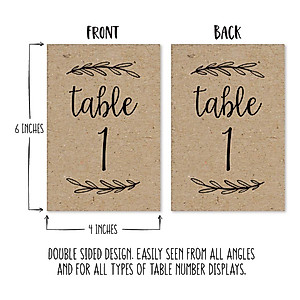 1-25 Rustic Kraft Table Number Double Sided Signs For Wedding Reception, Restaurant, Birthday Party Event Calligraphy Printed Numbered Card Centerpiece Decoration Setting Reusable Frame Stand 4x6 Size