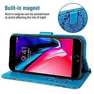 Phone Case for iPhone 7plus 8plus 7/8 Plus Wallet Cases with Tempered Glass Screen Protector Leather Flip Cover Card Holder Stand Cell Accessories i Phone7s 7s + 7+ 8s 8+ Phones8 Women Men Blue