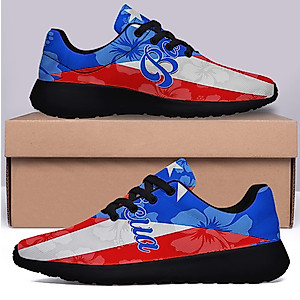 Puerto Rico Shoes for Men Women Running Sneakers Breathable Casual Sport Tennis Shoes Gift for Him Her Black Size 9