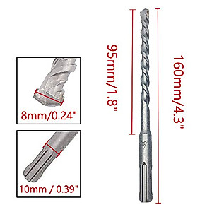 COMOK 2Pcs Carbide Drilling Tip SDS Plus Shank 8mm x 160mm Masonry Drill Bit for Drilling Holes in Masonry Concrete Rock and Artificial Stone