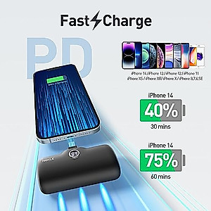 iWALK LinkPod Portable Charger 4800mAh Power Bank PD Fast Charging Small Docking Battery with LED Display Compatible with iPhone 14/14 Pro Max/13/13 Pro Max/12/12 Pro/11/X/8/7/6,Black