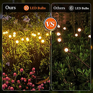 Spardar 10 LED Firefly Lights Solar Outdoor, 2 Pack Solar Powered Firefly Lights Waterproof Garden Lights Path Landscape Decorative for Pathway Patio, Warm White (2 Pack)