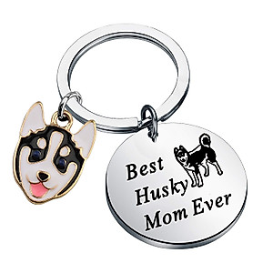 PENQI Husky Keychain Husky Jewelry Best Husky Mom Ever Keychain Dog Mom Ever Gift Dog Lover Dogs Jewelry for Husky Lover (sliver)