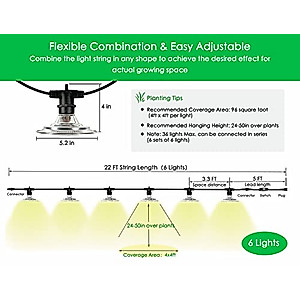 Yidasyn LED Outdoor Grow Lights String for Greenhouse Plants Waterproof 22FT(6 Lights) with 110V Plug Daisy Chain,Full Spectrum Grow Lights Outdoor for Seedling Veg Flower of Garden Backyard Farm