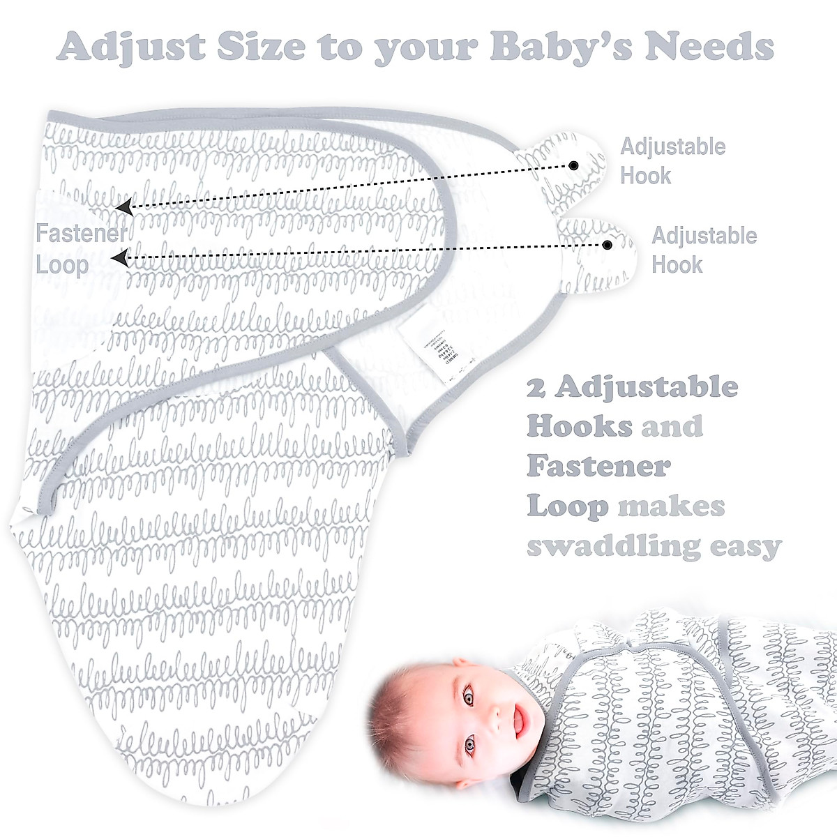 Bublo Baby Swaddle, 3-Pack Newborn Babies Swaddle Sleep Sack, Swaddles 0-3 Months, Infant Sleeping Sack, Easy Adjustable Baby Swaddle Blanket Wrap for Boy Girl (Grey-Mint)