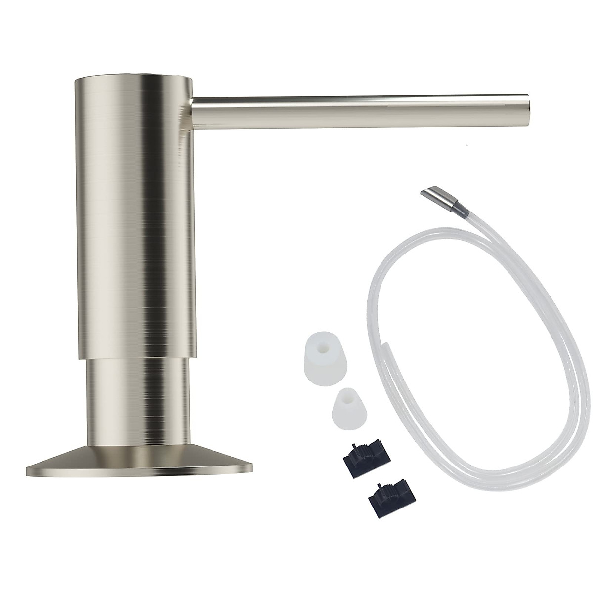 SAMODRA Kitchen Sink Soap Dispenser, Brass Pump Head Brushed Nickel Finish Built in Design with 39" Extension Tube Directly to Soap Bottle, No More Messy Refills(No Bottle)