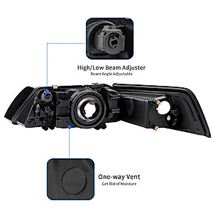 DWVO Headlights Assembly Compatible with 99 00 01 02 03 04 1999-2004 Ford Mustang Headlamp (Black Housing)