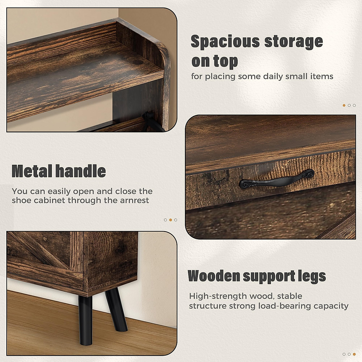 Incbruce Shoe Storage Cabinet with 2 Flip Drawers, Freestanding Ultra-Thin Shoe Cabinet with Wooden Legs for Entryway, Hallway, Bedroom (Brown - Small)