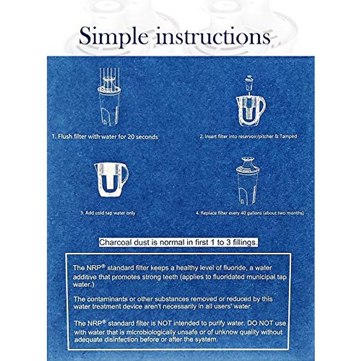 NRP 6-pack Water Jug Activated Charcoal Filter Replacement for BRITA Classic 35557, OB03, 107007 pitcher & dispenser | 40-gallons per filter