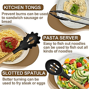Kitchen Utensils Set, AIKKIL16 Pcs Cooking Utensils Set with Holder, Heat Resistance, Black Wooden Handle Silicone Kitchen Gadgets Utensil Set for Nonstick Cookware