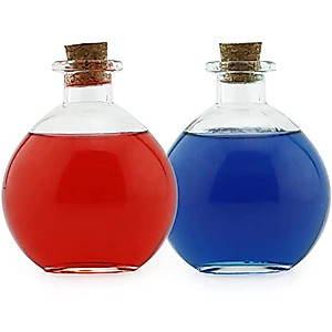 Cornucopia Round Glass Spherical Bottles, Potion Bottles" with Corks (2-Pack, 8-Ounce Capacity); Large Bottles for Costume Props, Decor & DIY Crafts