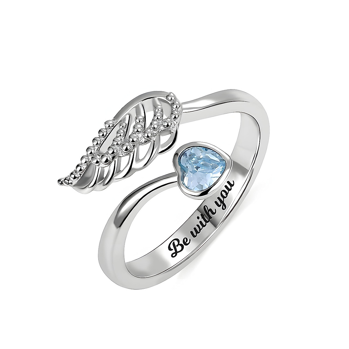 GSBSCSM Personalized Forever by My Side Angel Wing Ring Sterling Silver 925 for Her Wedding Band Ring Engagement Ring