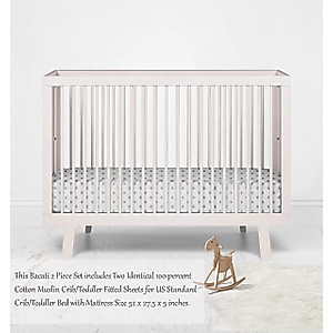 Bacati - 2 Pack Love/Aztec/Arrows/Hearts Silky Soft Breathable 100% Cotton Muslin Baby Crib Fitted Sheets - Fits Standard 28 x 52 x 5 Crib & Toddler Mattresses (Hearts, Grey)