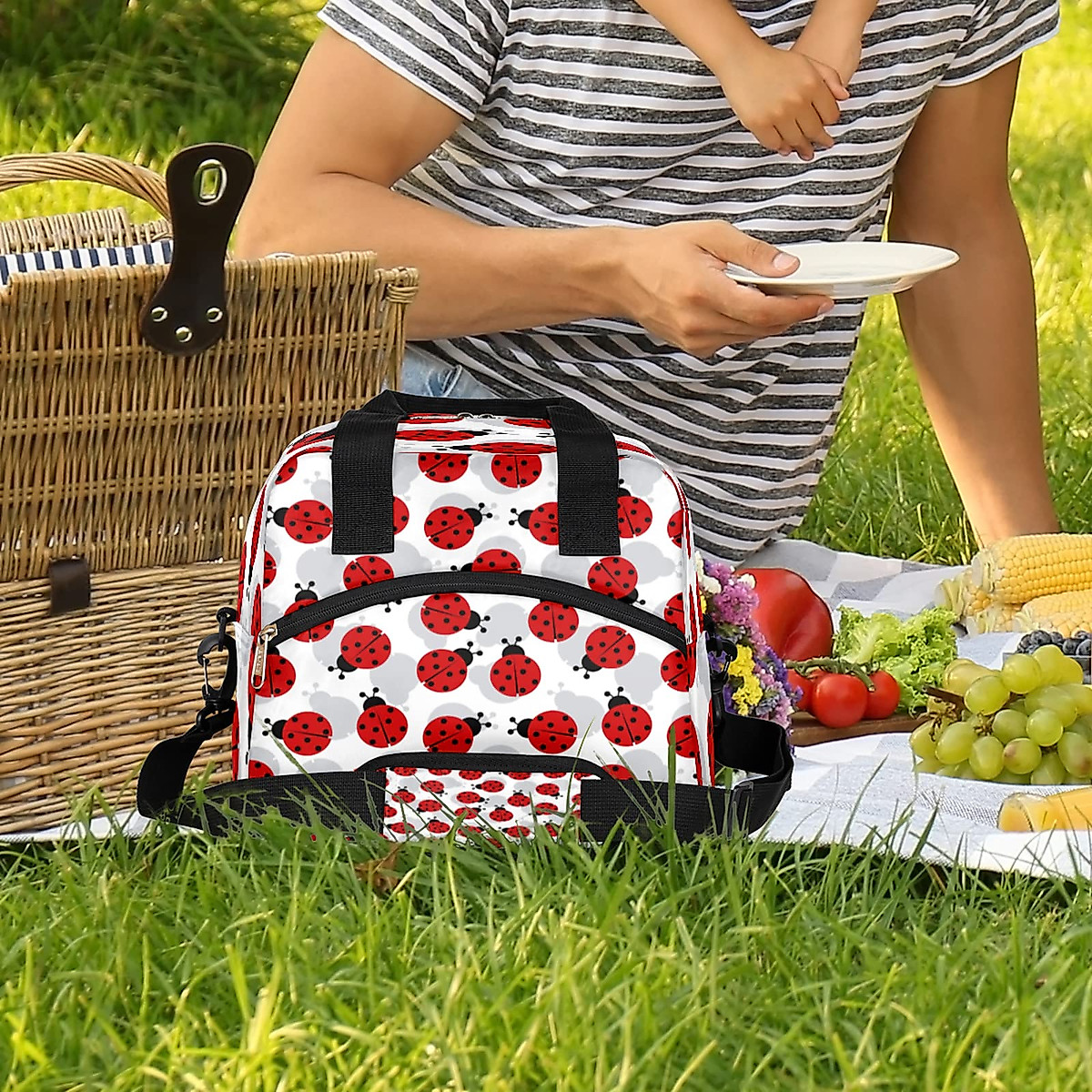 Ladybug Insulated Lunch Bag Animal Ladybird Leakproof Waterproof Reusable Meal Lunch Tote Holder Cooler Thermal Handbag with Adjustable Shoulder Strap for Women Men Adults Picnic Travel Hiking Work