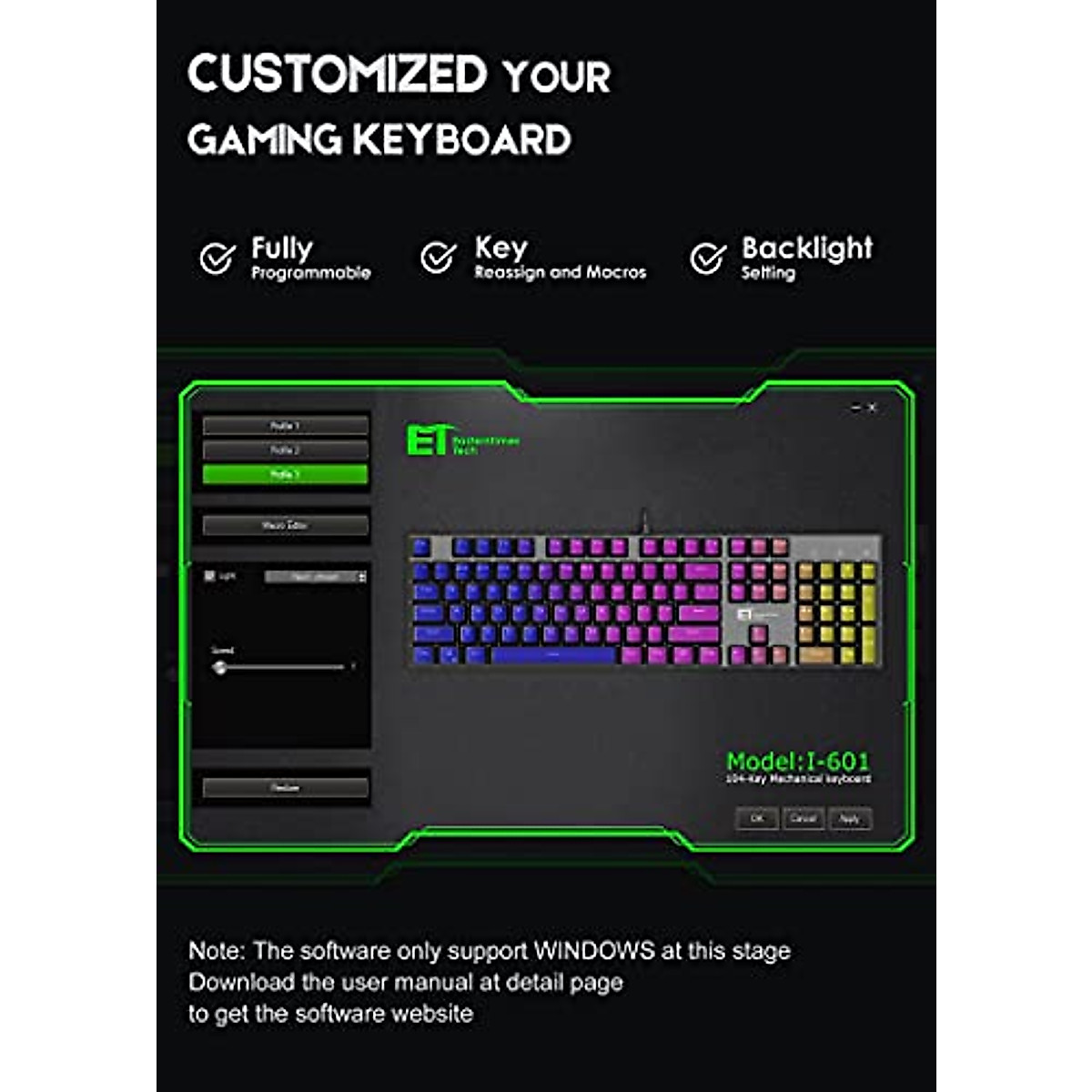 MIQ Mechanical Gaming Keyboard,Wired 104 Keys RGB Keyboard with Blue Switch, Programmable RGB Backlit for Windows Gaming PC