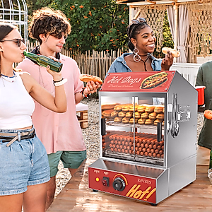 ROVSUN Hot Dog Steamer 175 Hot Dogs & 40 Buns Capacity, 31.7QT/30L Hut Steamer Hot Dog Steamer and Bun Warmer Cooker 2-Tier with Removable Shelves Food Clip for Party Event Concession Stand