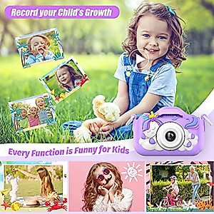 Upgrade Unicorn Kids Camera, Christmas Birthday Gifts for Girls Boys Age 3-12, 1080P HD Selfie Digital Video Camera for Toddlers, Cute Portable Little Girls Boys Gifts Toys for 3 4 5 6 7 8 9 Years Old