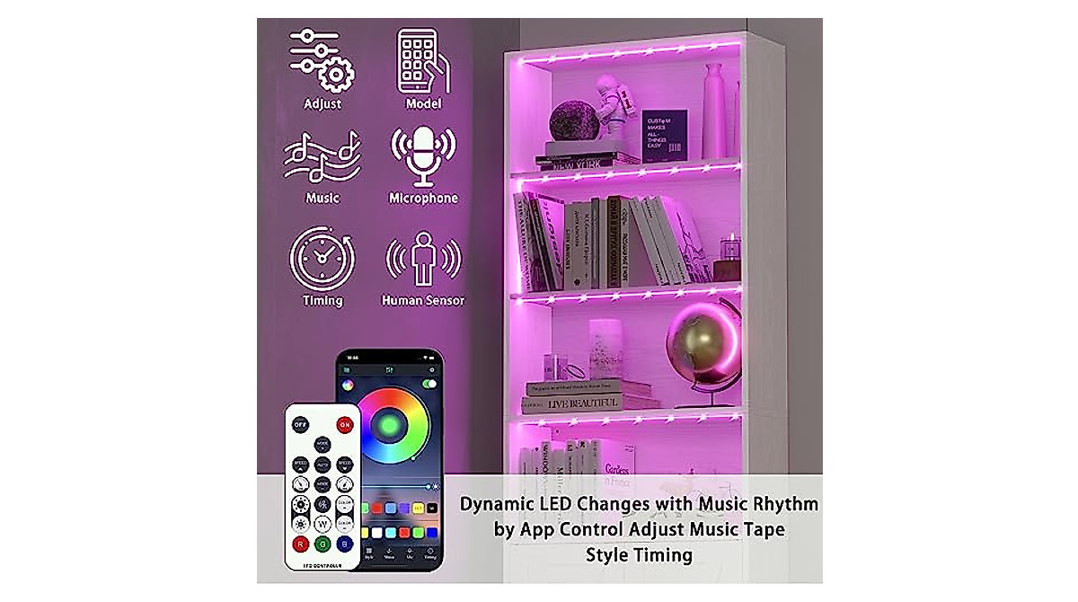 IRONCK 70" Tall Bookcase with LED Lights for Home