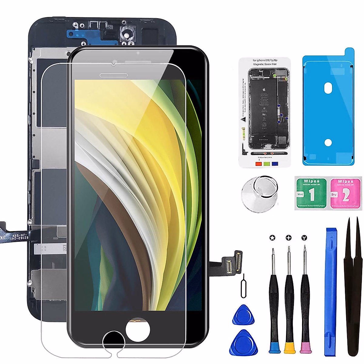 for iPhone 8/SE 2020 [ 2nd Generation ] Screen Replacement Black 4.7 inch, Bsz4uov LCD Display Touch Screen Digitizer, Waterproof Frame Adhesive Sticker+Repair Tool Kit