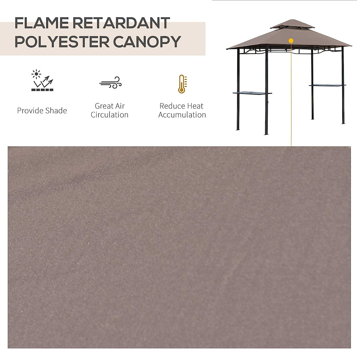 Outsunny 8' Patio BBQ Grill Gazebo Canopy with 2 Tier, Flame Retardant Cover, Large Storage Work Platform and Stylish Utility