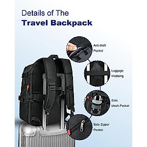 DTBG 50L Extra Large Travel Backpack Suitcase Carry On airplanes Luggage Bag for Men Fits 17 Inch Laptop computer Water Resistant Backpack For weekender Travel Work College Business -Black