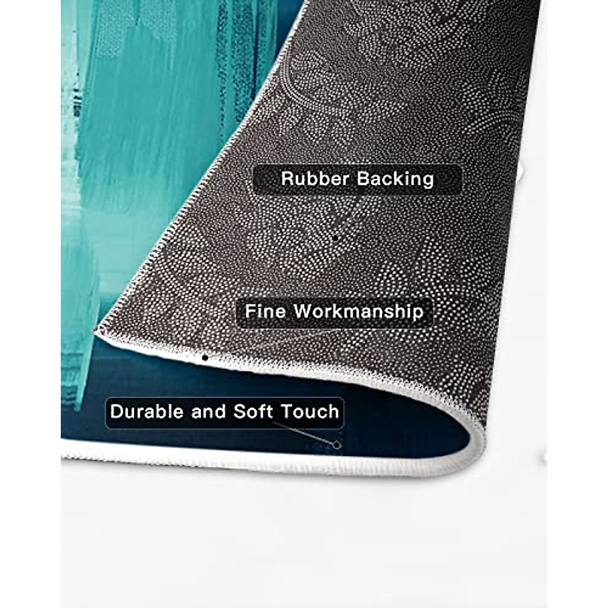 Anzona Painting Teal Indoor Area Rug 3 Ft x 5 Ft, Green Modern Abstract Art Non-Slip Runner Rug for Kids Room, Ombre Oil Print Texture Living Room Bedroom Bathroom Decor Floor Carpets