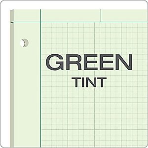 TOPS Engineering Computation Pad, 8-1/2" x 11", Glue Top, 5 x 5 Graph Rule on Back, Green Tint Paper, 3-Hole Punched, 100 Sheets (35500)