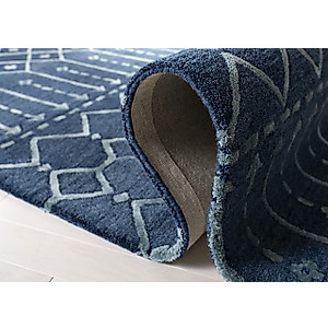 SAFAVIEH Himalaya Collection Runner Rug - 2'3" x 12', Navy & Silver, Handmade Moroccan Wool, Ideal for High Traffic Areas in Living Room, Bedroom (HIM903N)