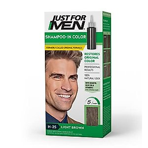 Just For Men Shampoo In Color, Hair Color for Men with Keratin and Vitamin E for Stronger Hair, Restores Natural Hair Color, Light Brown, H-25, Pack of 1