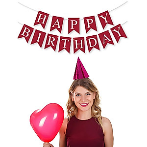 Burgundy Maroon Red Happy Birthday Décor Banners Sign Decorations for Adults Women Men Teen Boys Girls Kids Birthday Party Garland Backdrop Supplies