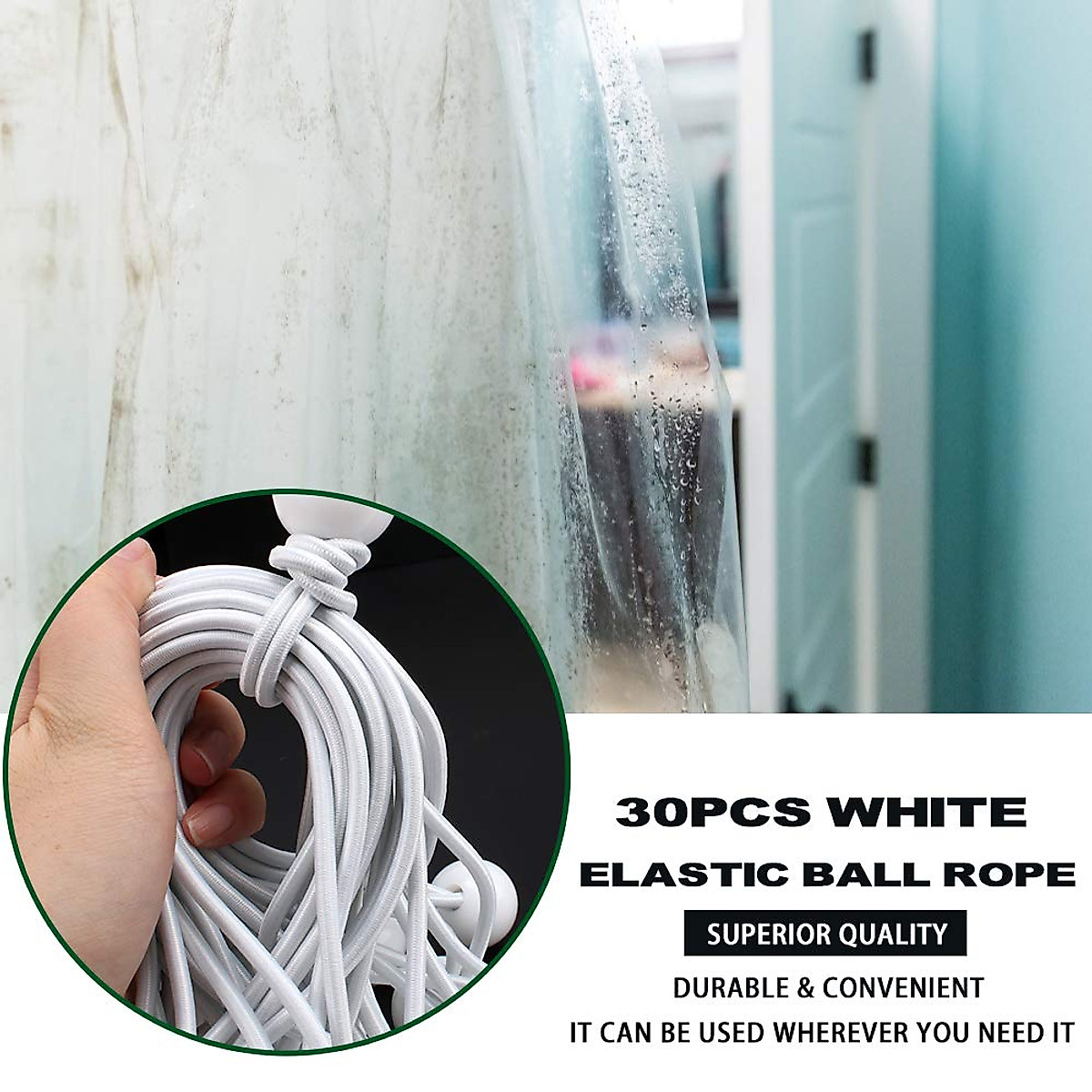 AOPRIE 30 Pcs Bungee Cords with Balls 4 inch White Ball Bungees Heavy Duty Tarp Bungee Cords Trap Weather Resistant Tie Down Strap for Camping, Tents, Cargo, Holding Wire and Hoses
