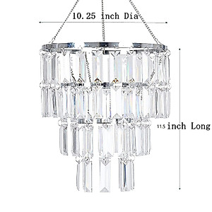 FlavorThings Plug in Modern Chandelier Faux Crystal Light Fixture Pendant,W10.25 X H11.5,with ON/Off Switch and 16.4ft Clear Hanging Cord for Bedroom Dining Room and More(1 Light Plug-in, Crystal)